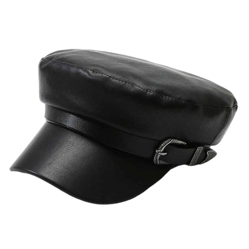 Fashion Women Leather Hat Spring Autumn Large Belt Buckle Sailor Hats ...