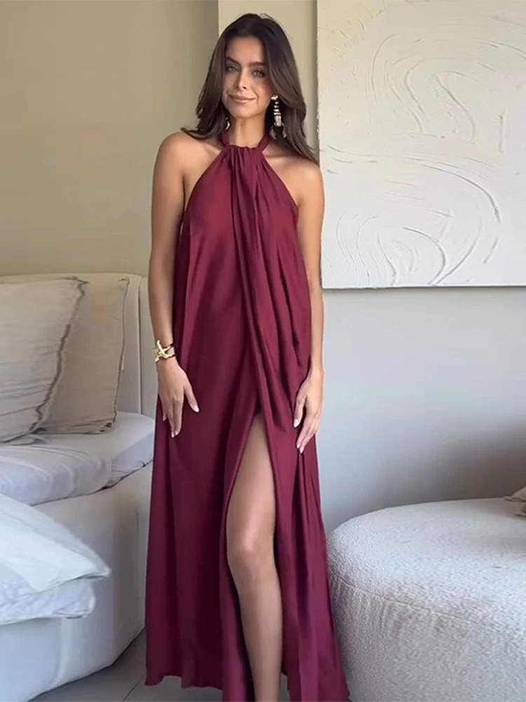 Fashion Women' S Long Dresses Halter Elegant Backless Sleeveless Split ...