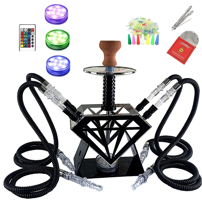 4-Hose-Hookah-Set-With-Multicolor-LED-Light-Premium-Diamond-Shape ...