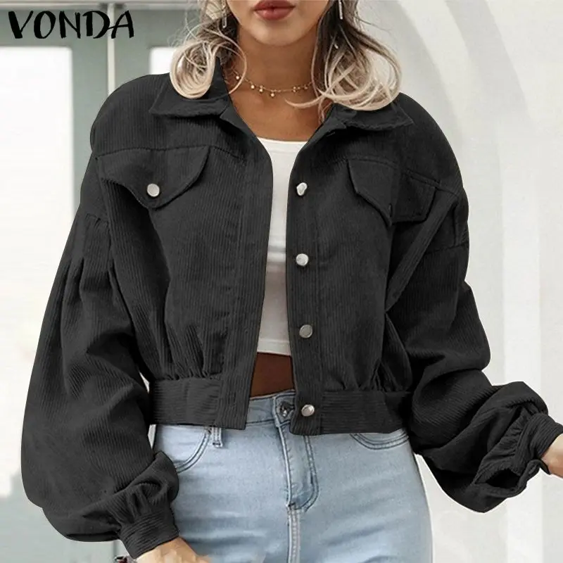 Female Coats VONDA Women Coats Spring Autumn Long Sleeve Solid Color ...
