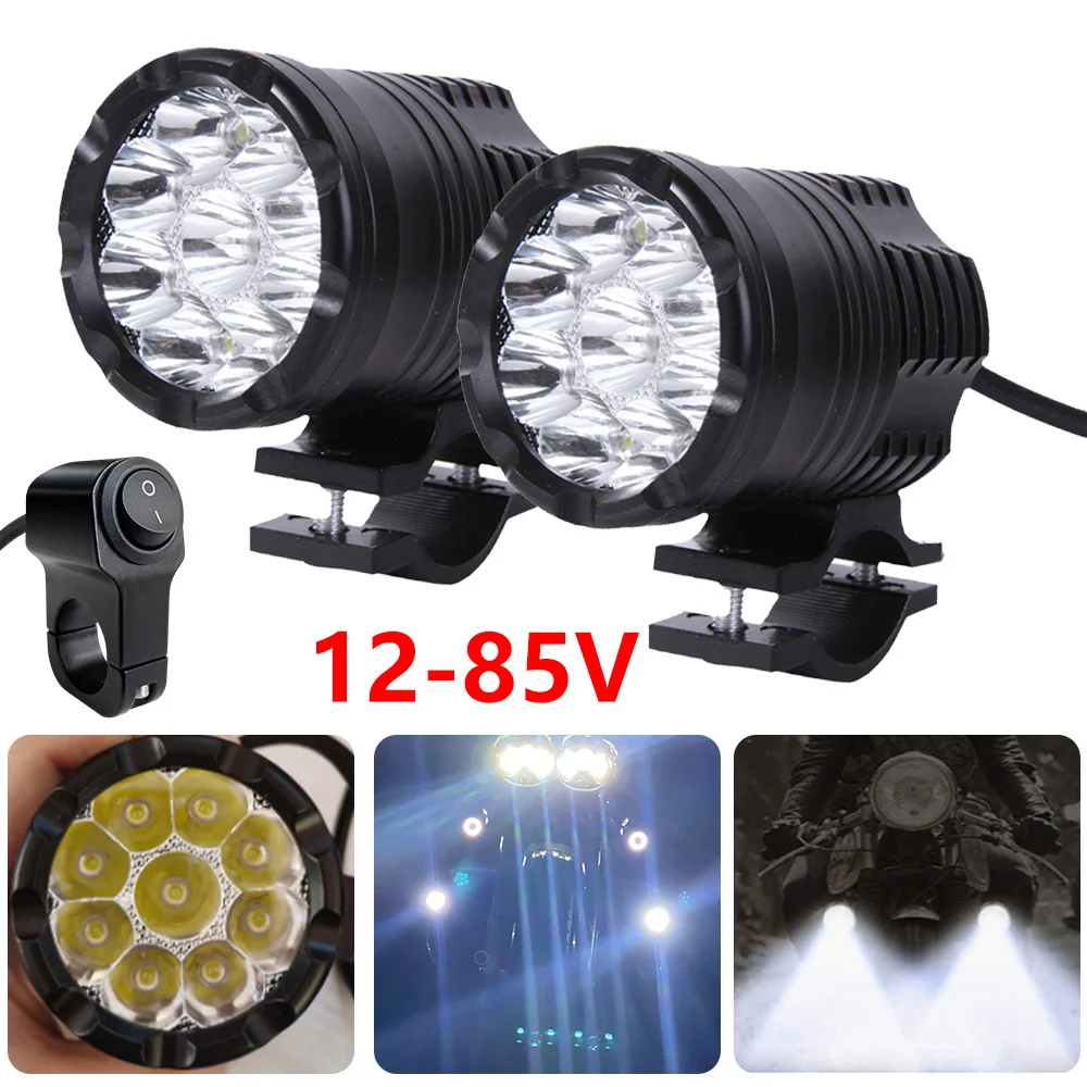 Auxiliary-9-Led-Headlights-For-Motorcycle-Spotlights-12-85V-Front ...