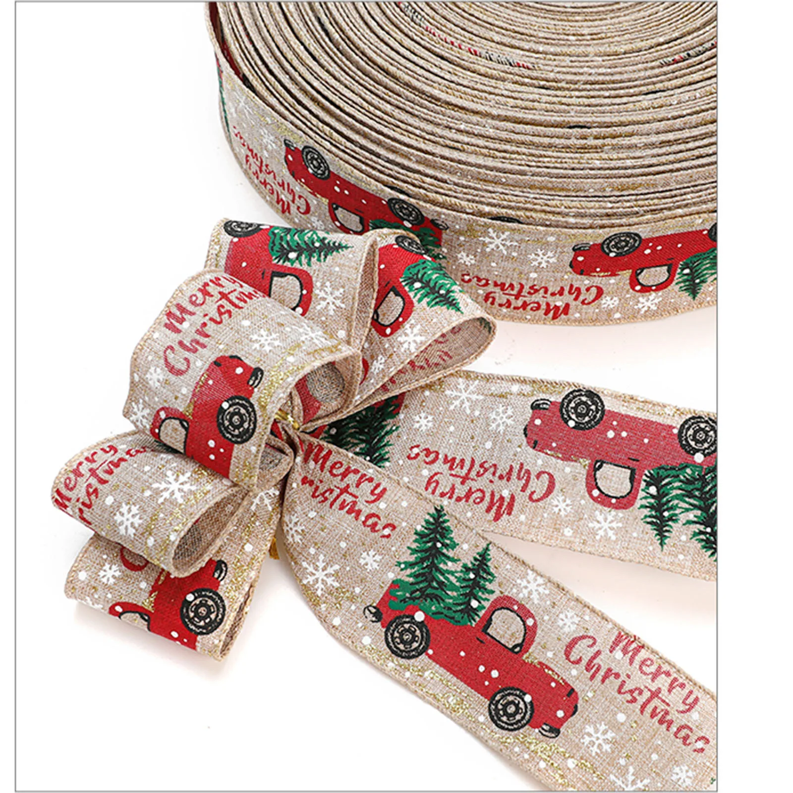 Christmas-Linen-Ribbons-Decoration-Merry-Christmas-Truck-Xmas-Tree ...