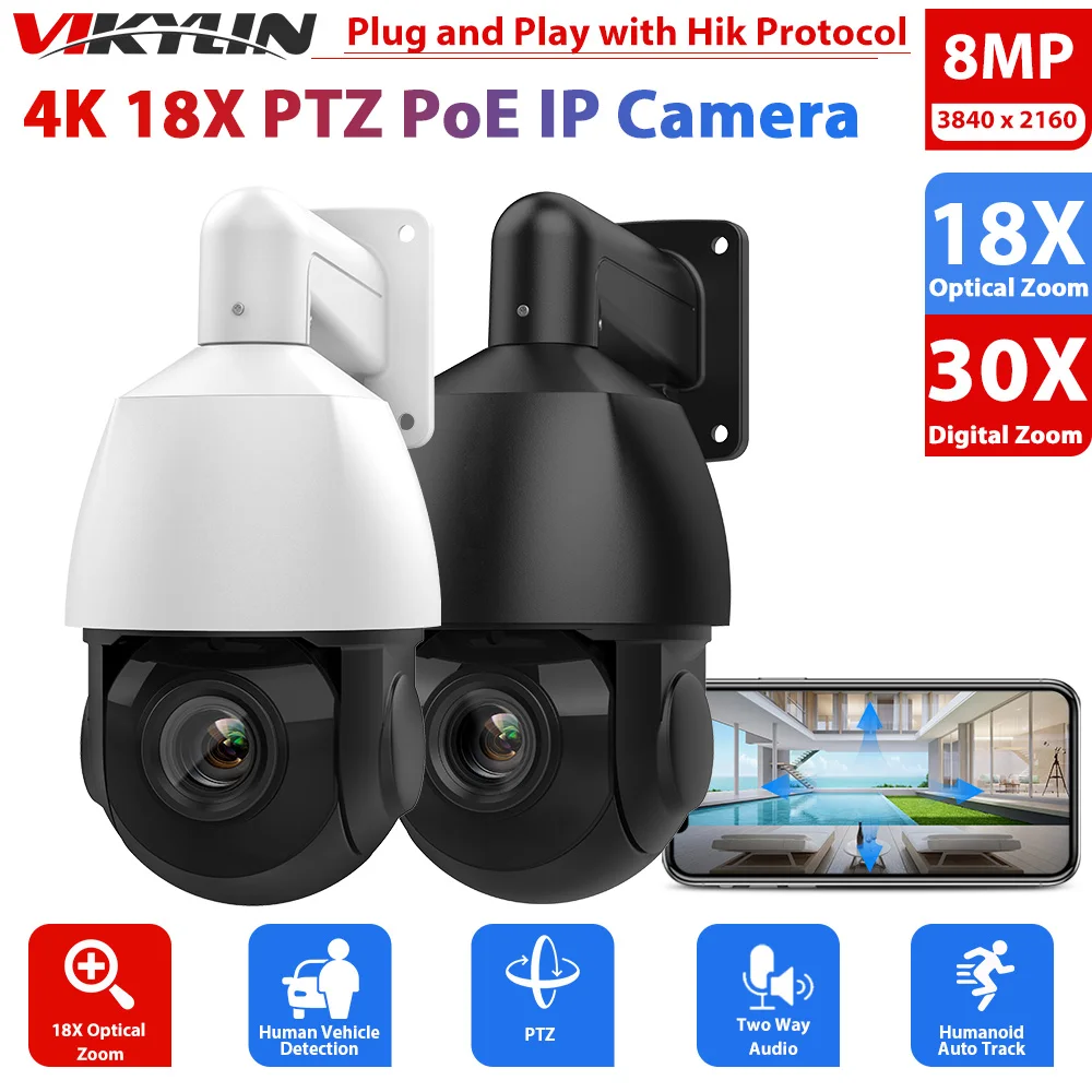 Vikylin-PTZ-IP-Camera-18X-Zoom-8MP-4K-For-Hikvision-Compatible-PoE-Auto ...