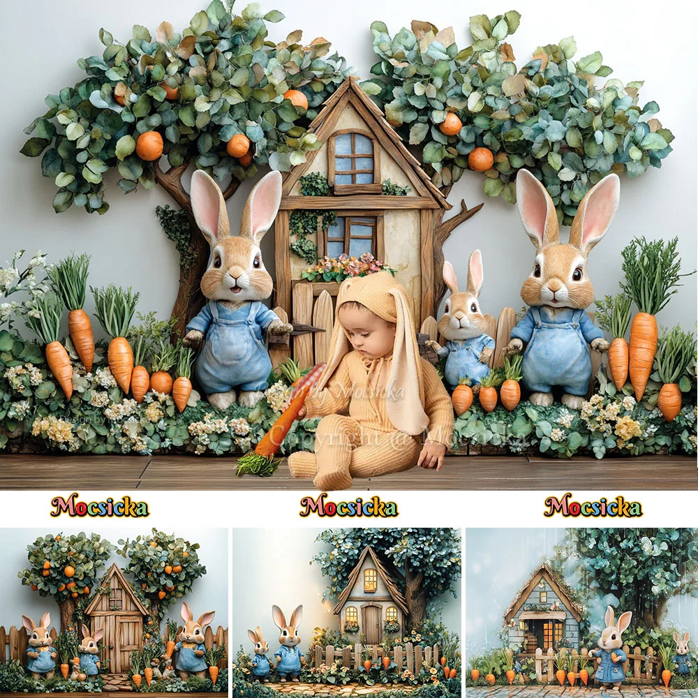 Spring Easter Background Photography Cartoon Rabbit Carrot Manor Log ...