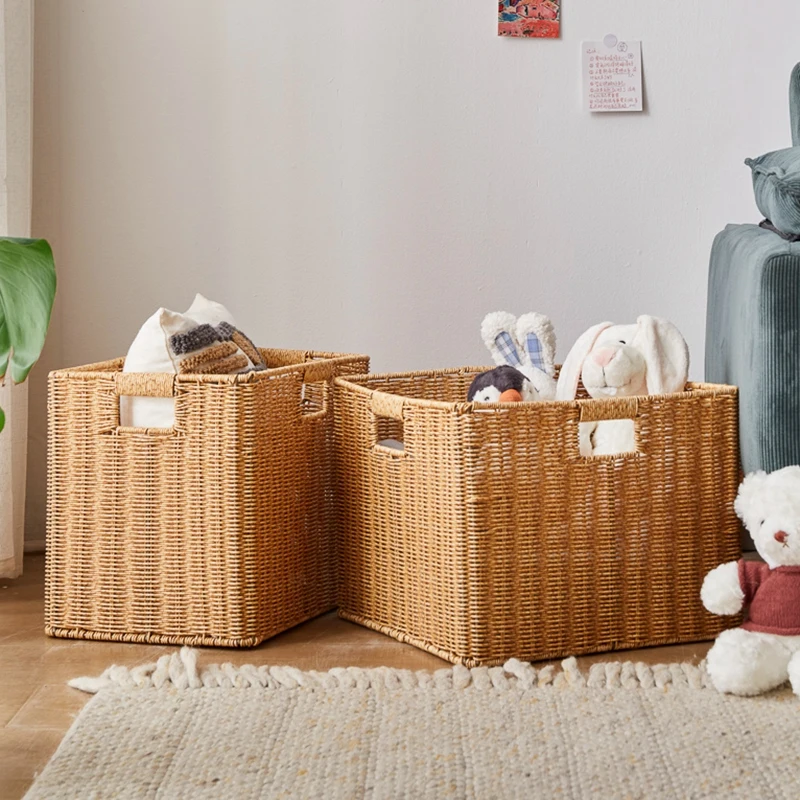 Paniers de rangement rectangulaires tissés avec poignée, panier de ...