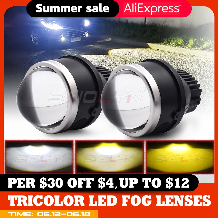 Sinolyn Bi LED Fog Lights 5500K 4300K 3000K LED Projector Lens 3 Mode ...