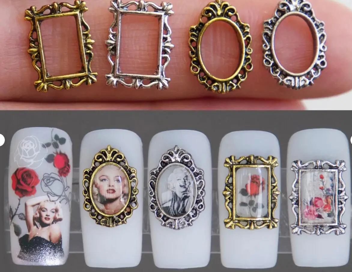20 Pcs 3D Frame Vintage Nail Decal/ Retro Nail Hollow Frames Floral ...