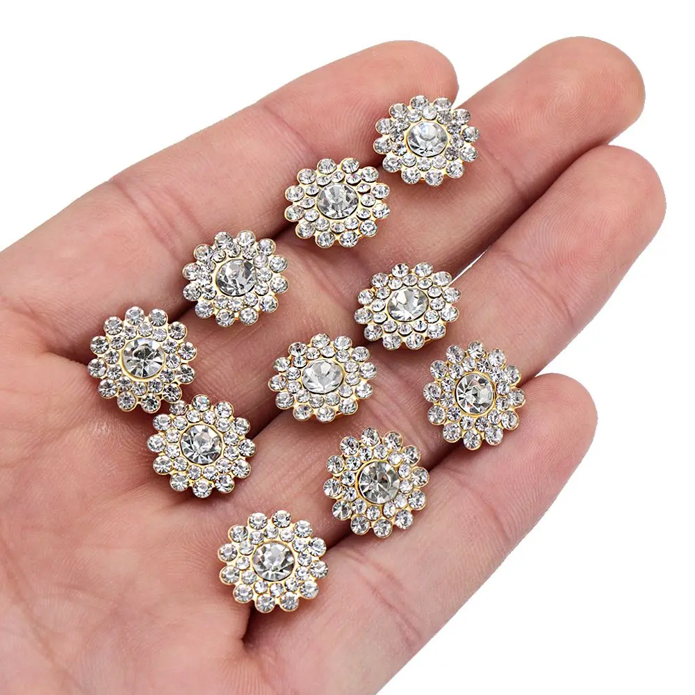 10Pcs-14MM-Flower-shaped-Rhinestone-Button-Sparkling-Crystal-Glass-Stone-Steel-Bottom-Clothe ...