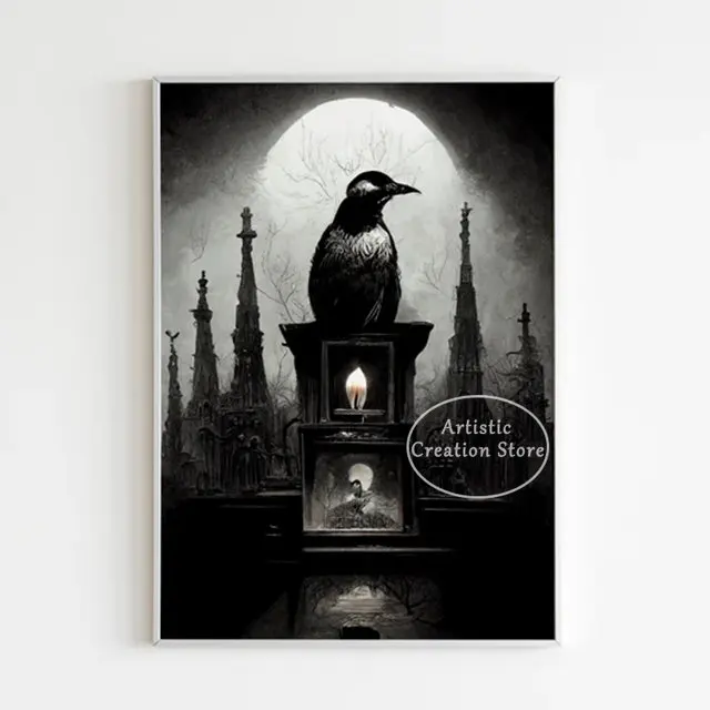The Raven Poem Poster Edgar Allan Poe Raven Illustration Art Canvas ...