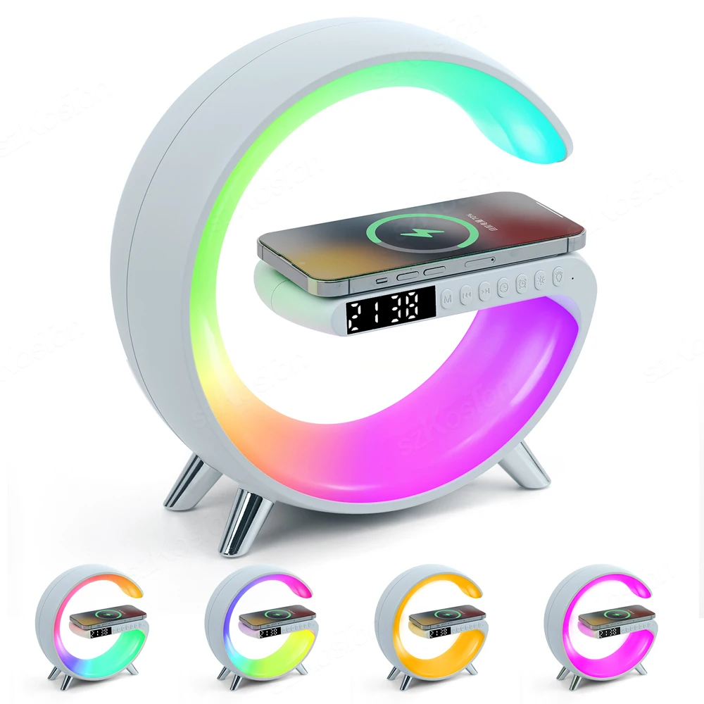 Led 야간 조명 다기능 일출 알람 시계 웨이크 업 라이트 블루투스 스피커 전화 무선 충전기 Rgb 밝기 조절 책상 램프