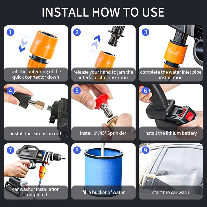 RUMOCOVO® 2pcs batterie Pistolet à eau de lavage de voiture, batterie au lithium sans fil 48V ...