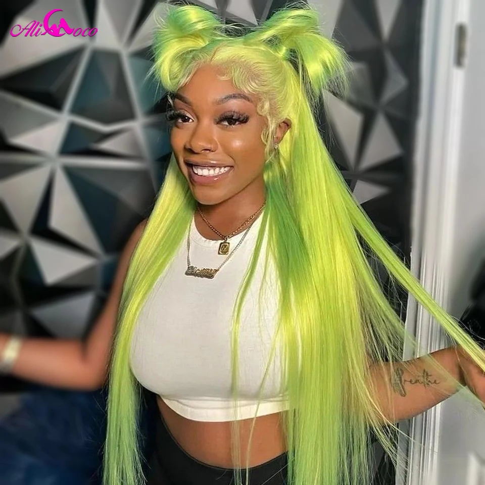 Ali-Coco-Hair-Neon-Green-Straight-Lace-Front-Human-Hair-Wigs-For-Black ...