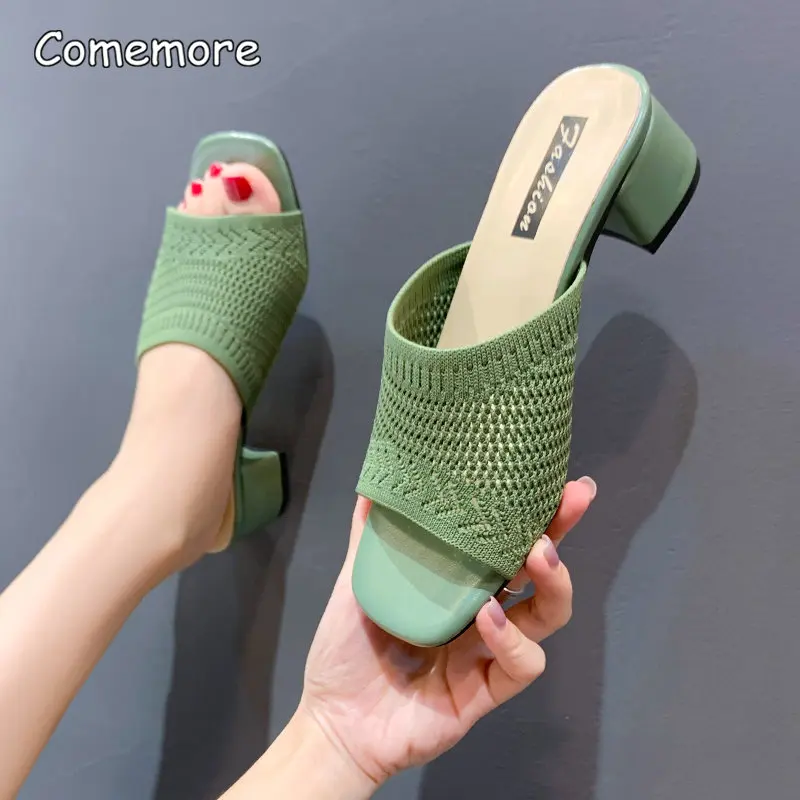 Comemore Summer 2025 Fashion Knit Ladies Slippers Casual Shoes Open Toe ...