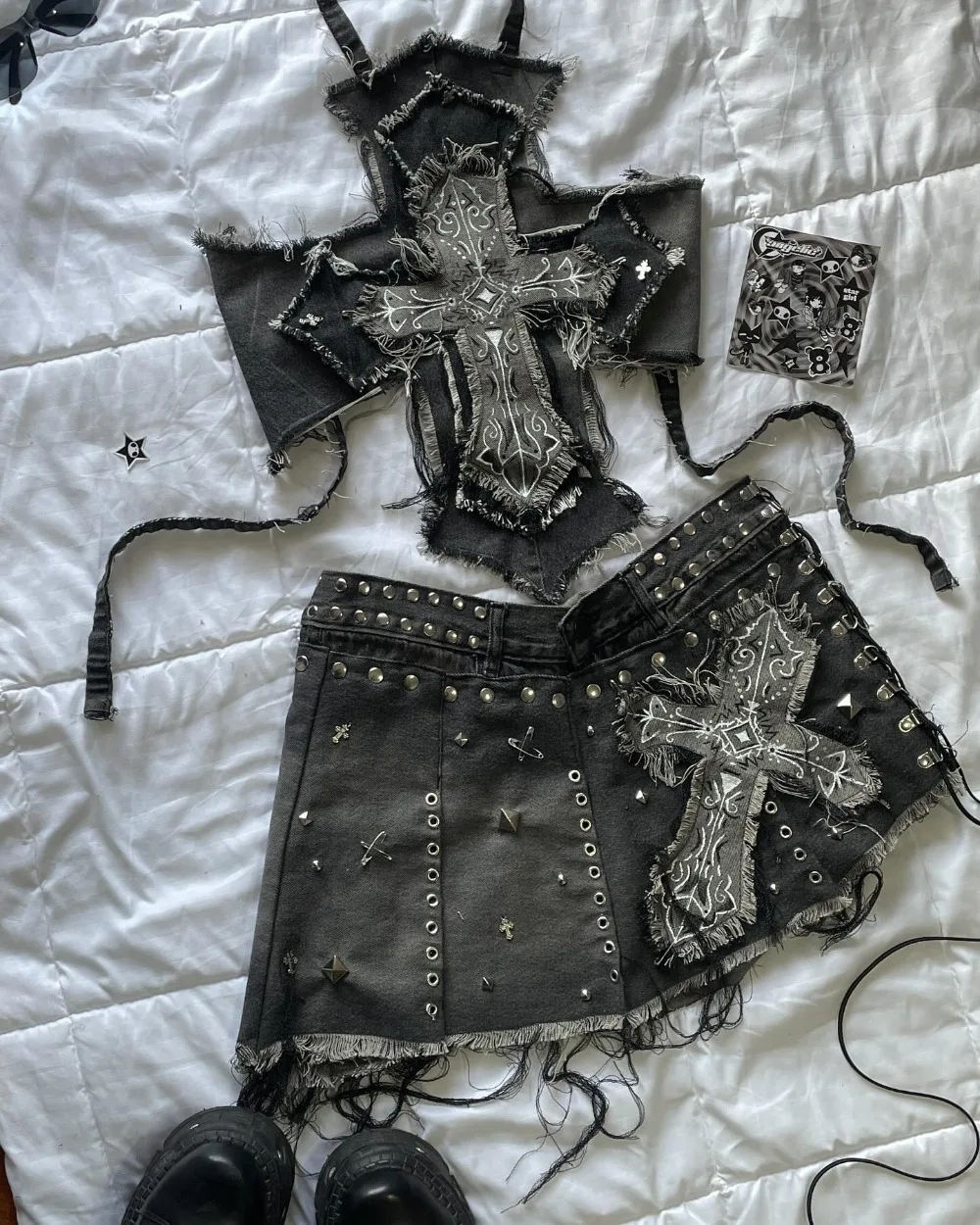 FREE SHIPPING Punk Streetwear Style Gothic Retro Denim Patch Mini Skirt ...