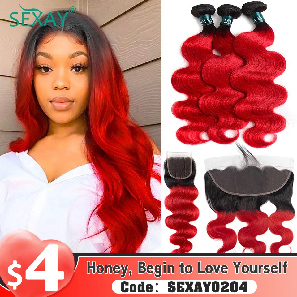 Sexay Red Bundles With Closure Pre Plucked Peruvian Body Wave Human ...