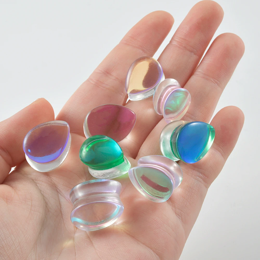 1Pair-Glass-Water-Drop-Shape-Ear-Plugs-Tunnel-Piercings-Plugs-Earring ...