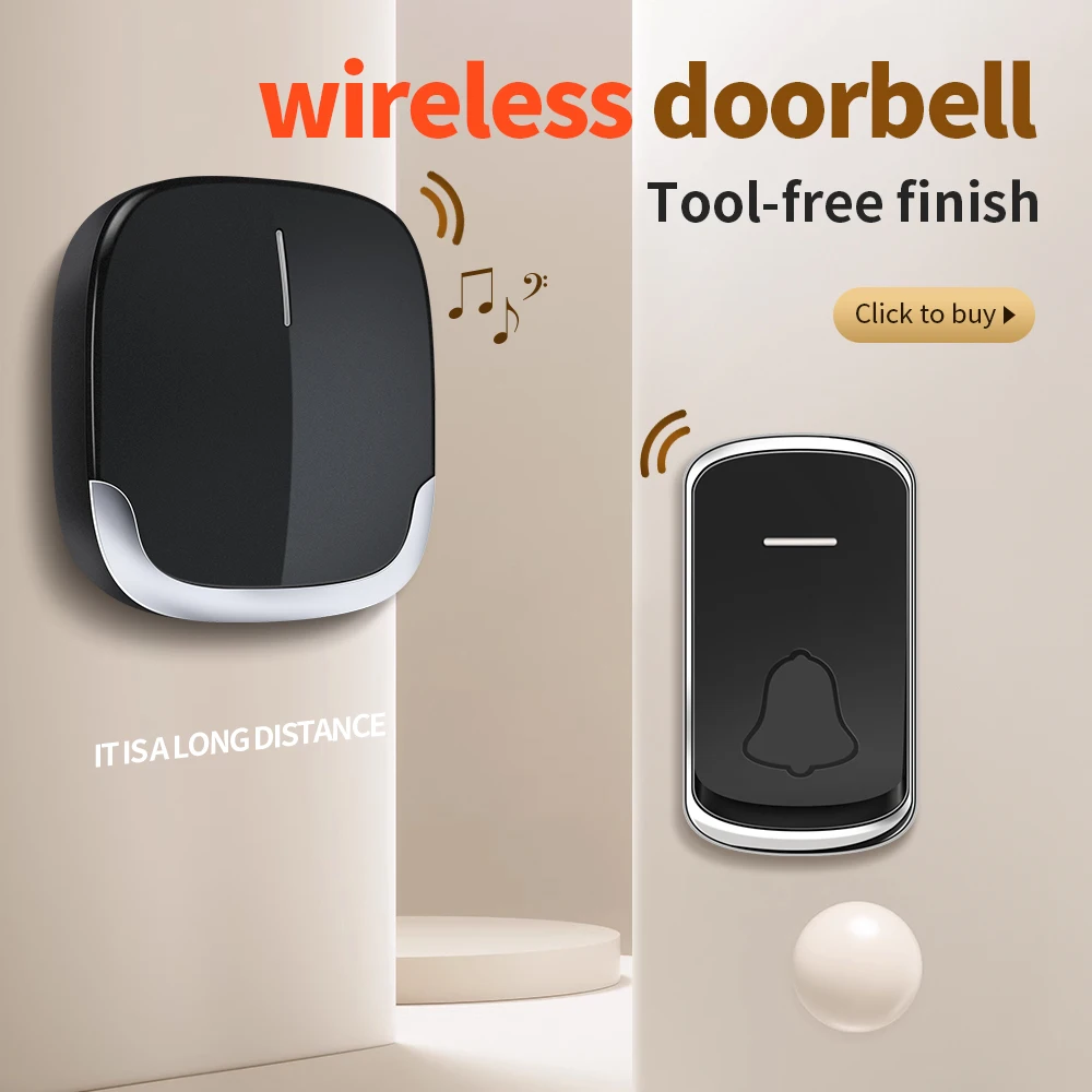Wireless-Doorbell-Waterproof-Self-Powered-EU-Plug-Door-Bell-Sets-Home ...