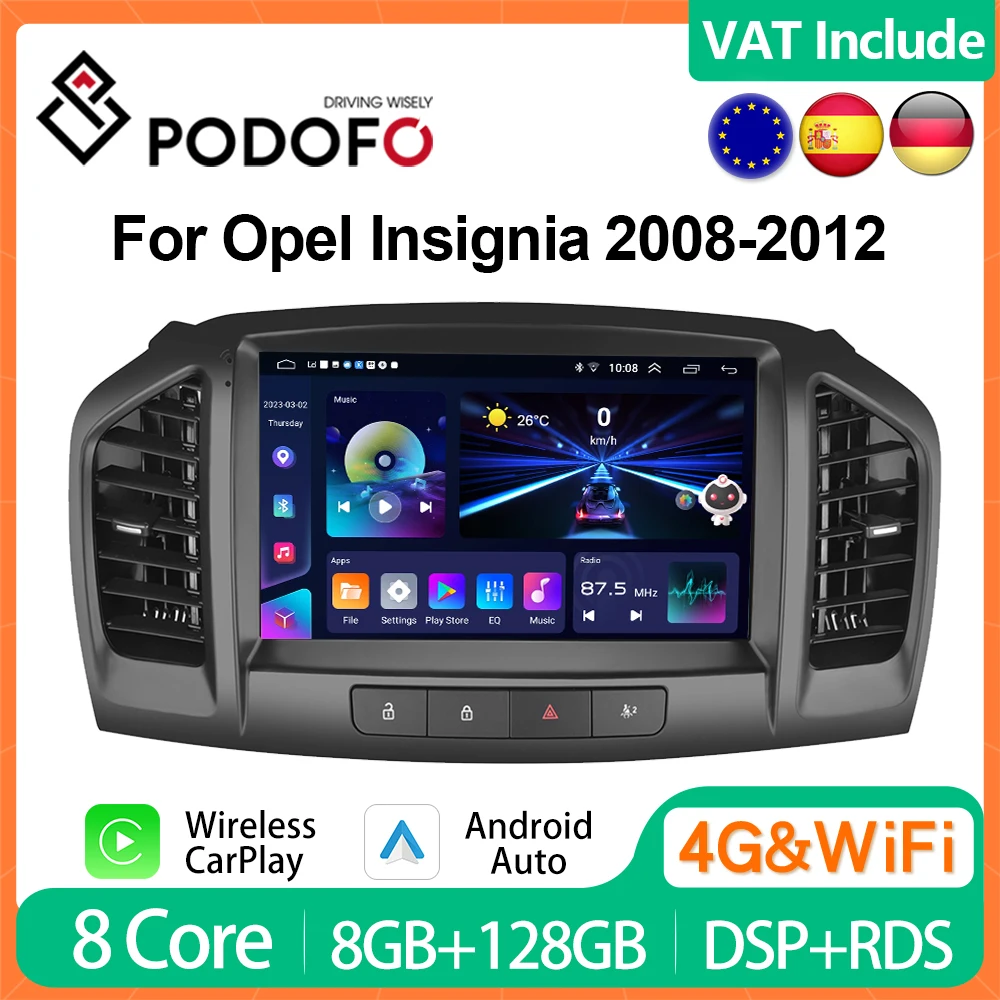 Podofo 4G CarPlay Android Radio For Opel Insignia 2008-2012 Car ...