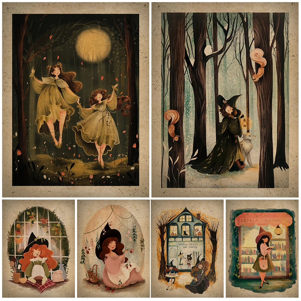 Witch-Cafe-And-Witch-Bookstore-Vintage-Wall-Art-Canvas-Painting-Lovely ...