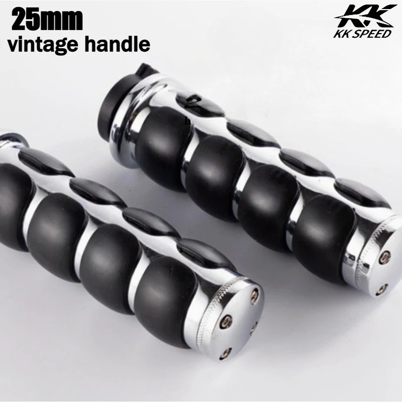 Retro Motorcycle Handle Bar Hand Grips 25MM Aluminum Rubber Handle for ...