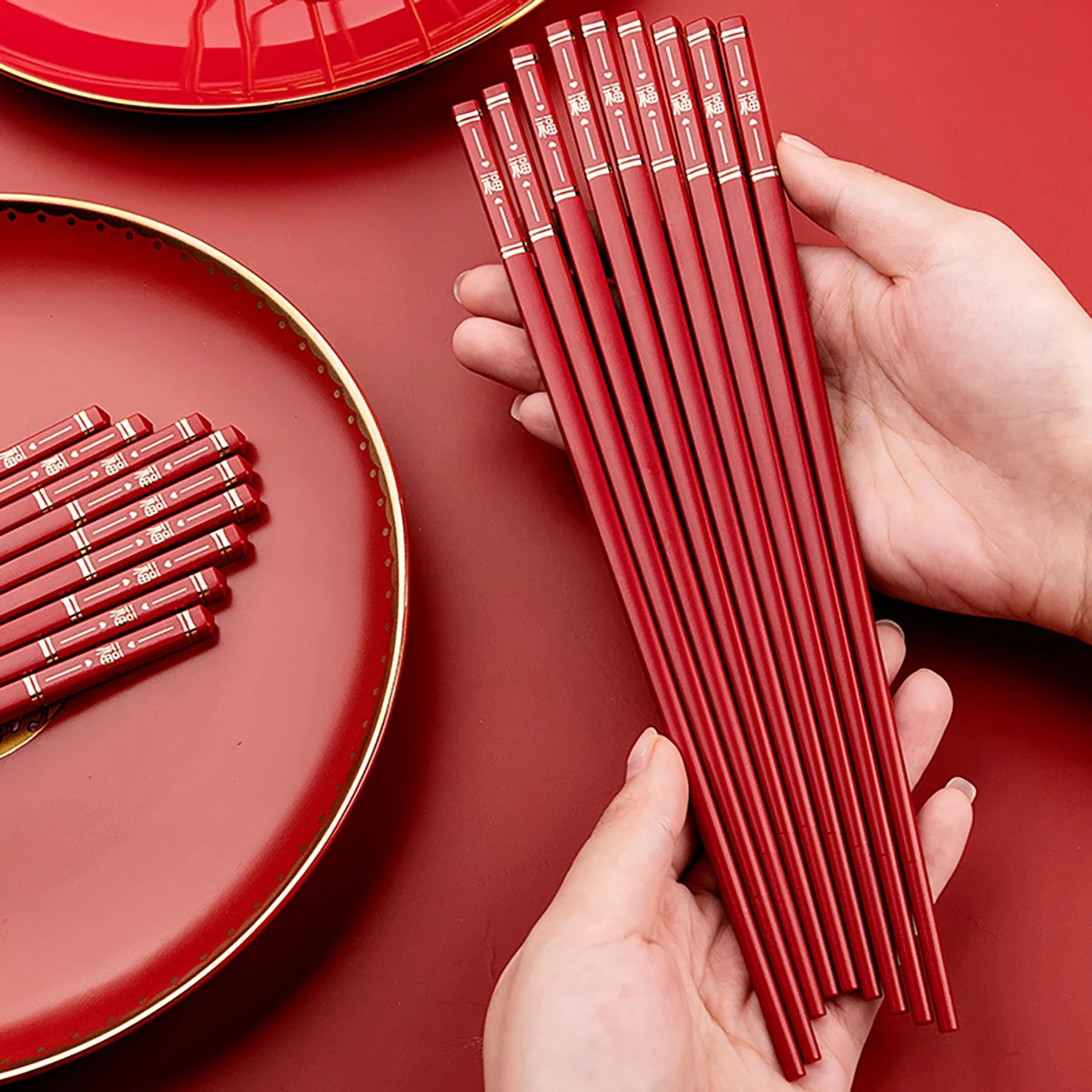 5 Pairs Red Chopsticks – Tableware - ReSilkRoad