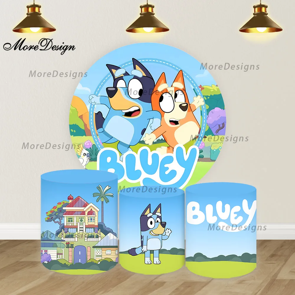 The Bluey Cartoon Round Backdrop Covers Cylinder Covers Boys Birthday ...