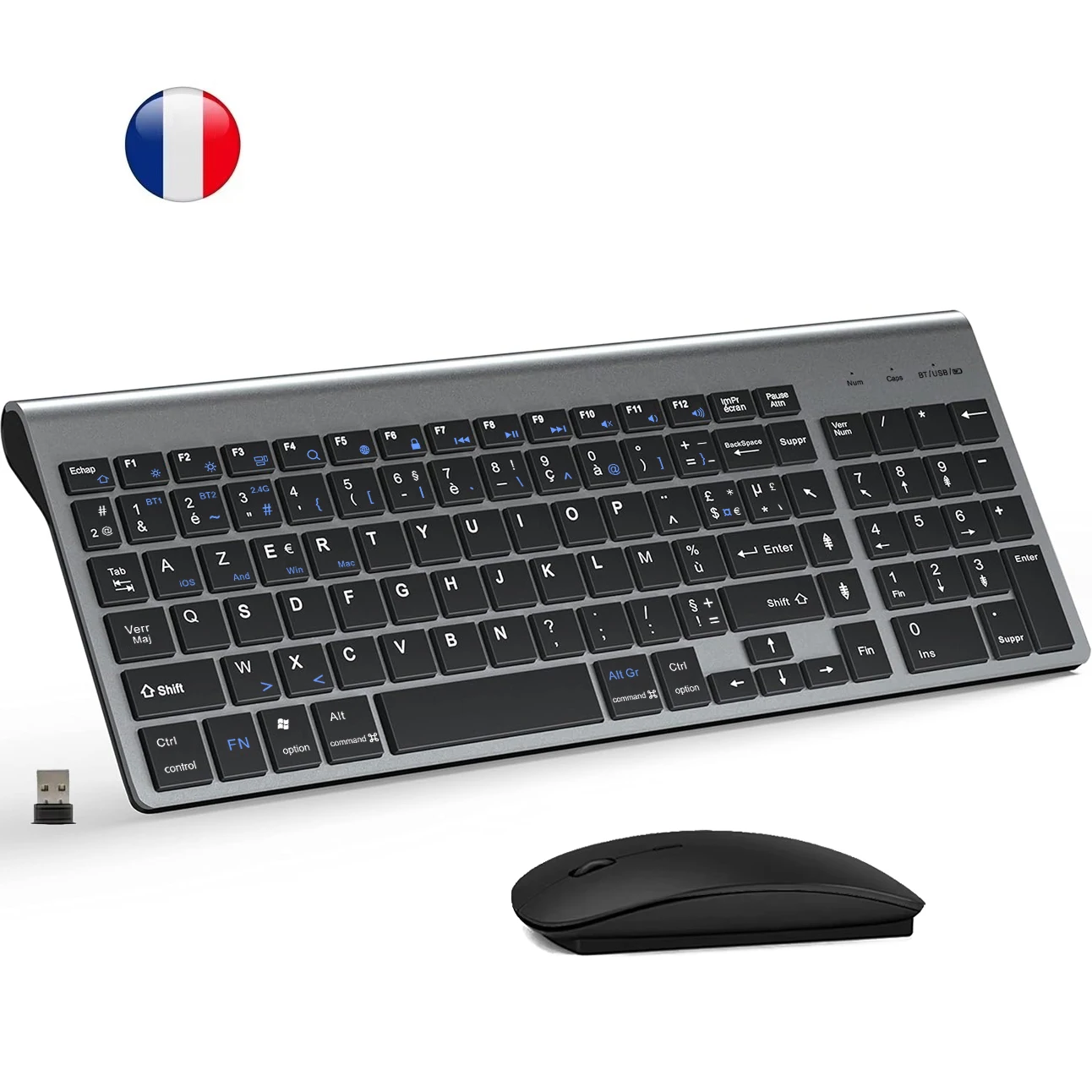 AZERTY Layout French Ultra Slim Dual Mode Three Channel Bluetooth ...