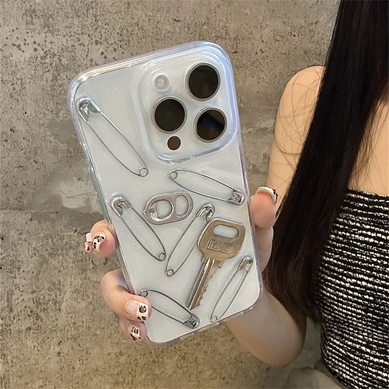 Korean-Cute-Glitter-3D-Key-Paperclip-Epoxy-Phone-Case-For-iPhone-15-14 ...