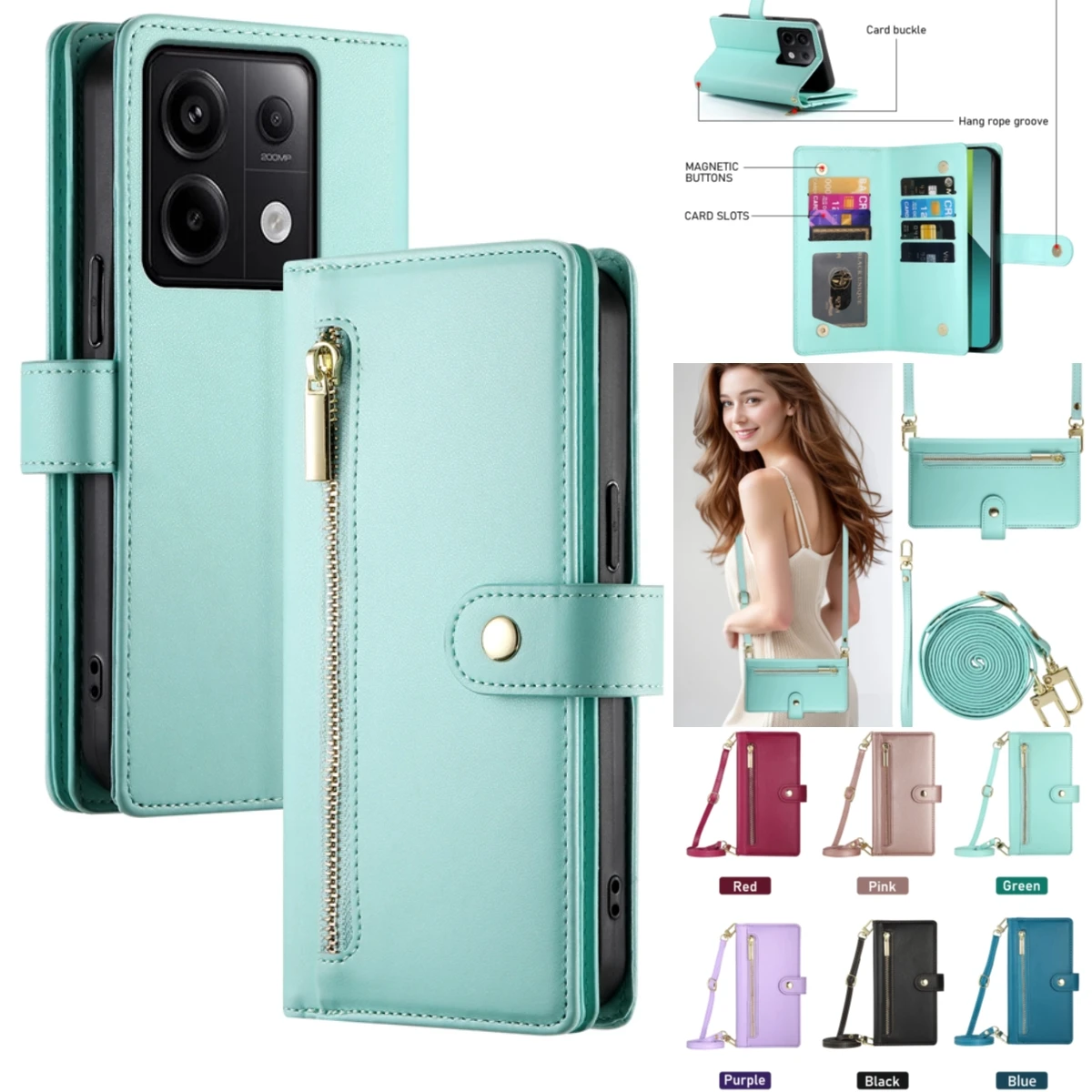 Crossbody Leather Case For Xiaomi Redmi Note 14 13 12 Pro Plus 14C 13C ...