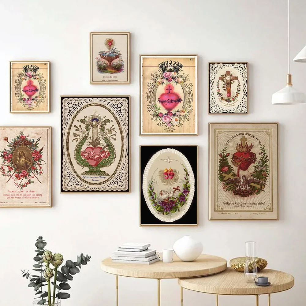 Sagrado-Cora-o-Vintage-de-Jesus-Art-Prints-Poster-Religi-o-abstrata ...