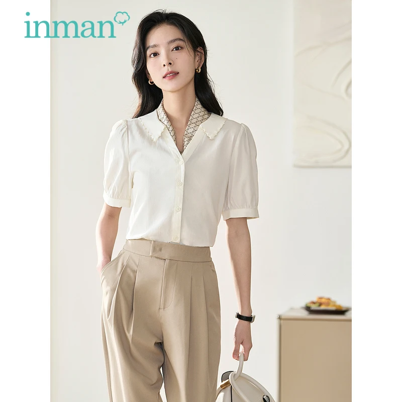 INMAN Chemisier à manches bouffantes pour femme, col en V à revers ...