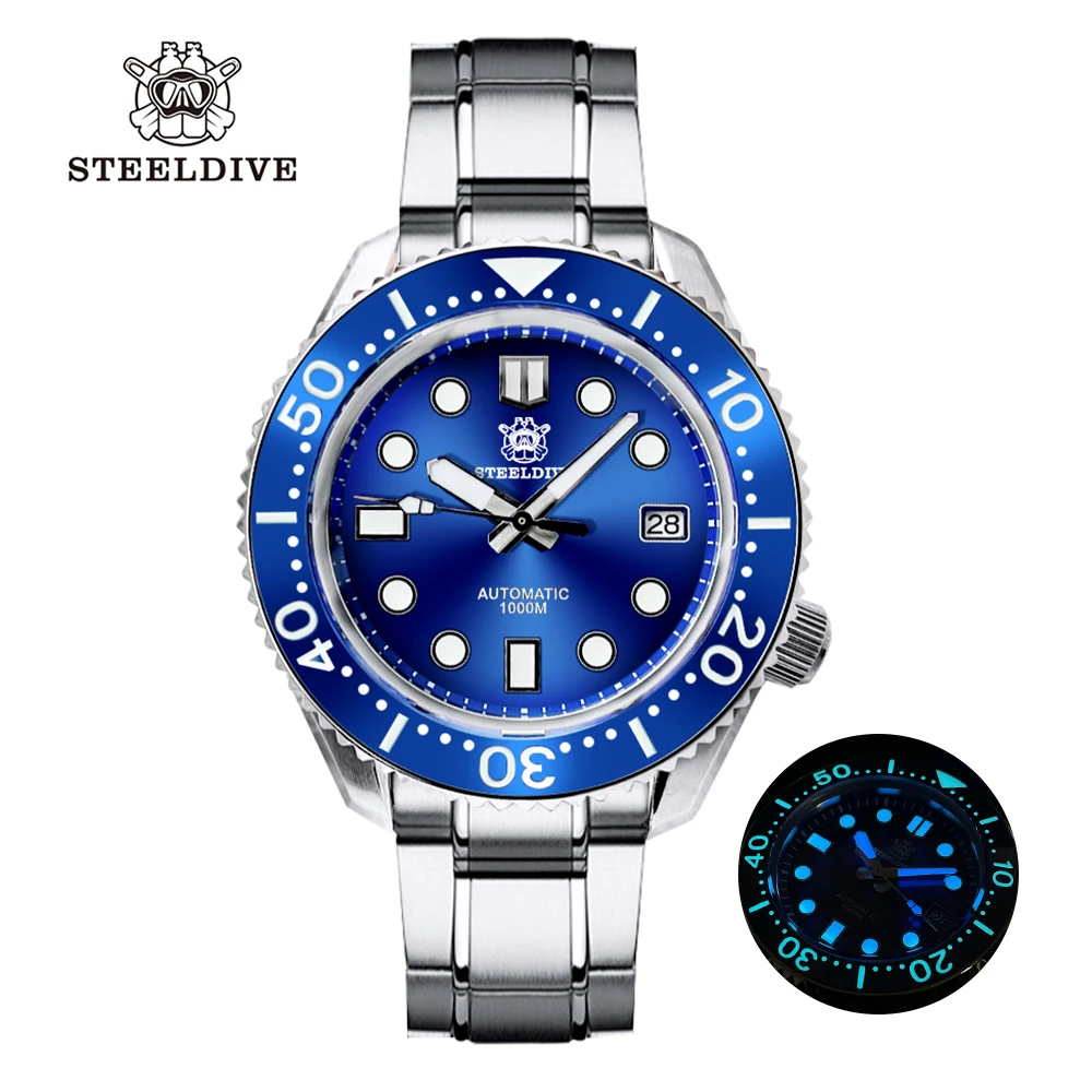STEELDIVE Reloj de buceo MM300 azul, resistente al agua, 1000M, cristal ...