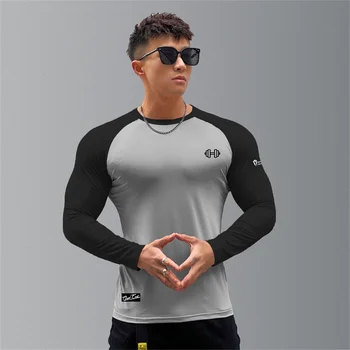 Patchwork Long Sleeve Men's Fitness & Workout T Shirt - Men's Fitness ...