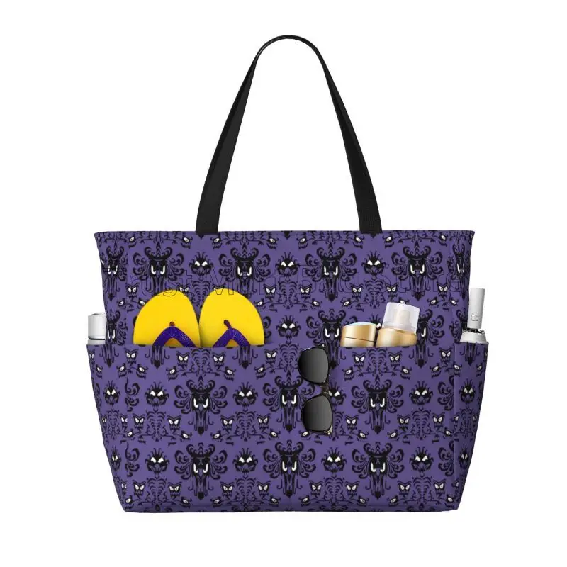 Happy-Haunted-Mansion-Beach-Bag-for-Women-Travel-Tote-Bag-with-Pockets ...