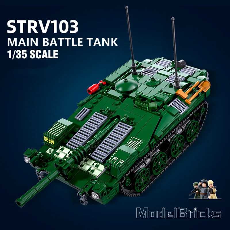 692PCS 군사 STRV103 주요 전투 탱크 MBT 모델 벽돌 육군 무기 토지포스 크리 에이 티브 빌딩 블록 피규어 스티커 ...