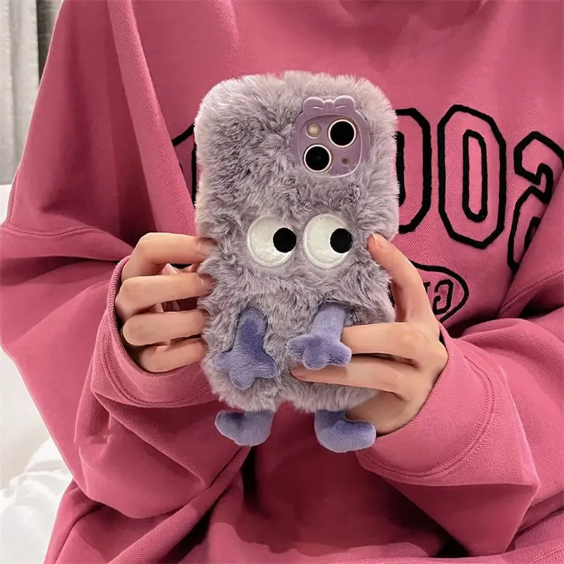 Cute Purple Plush Phone Case for IPhone 15 14 Pro Max 11 12 13 Pro Max ...
