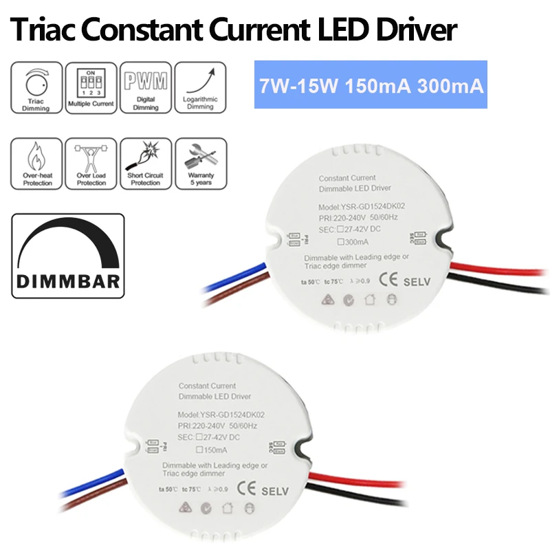 Circular LED Triac Dimming Driver 220V Input, Output 27-42V 7-15W 150mA ...