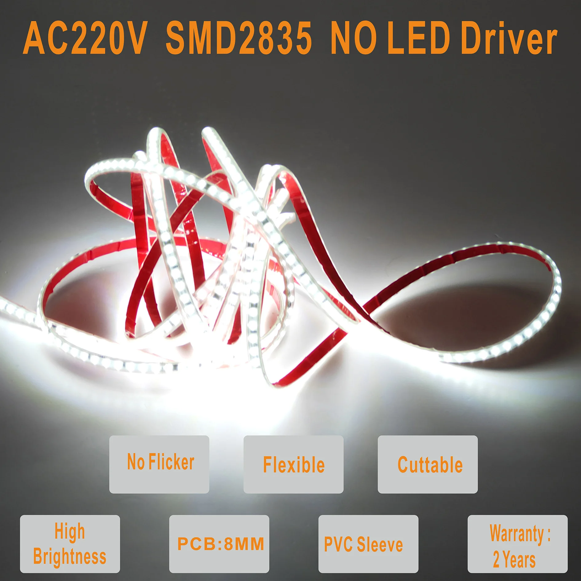 No LED Driver SMD 2835 AC 220V LED Strip Light Indoor& Outdoor ...