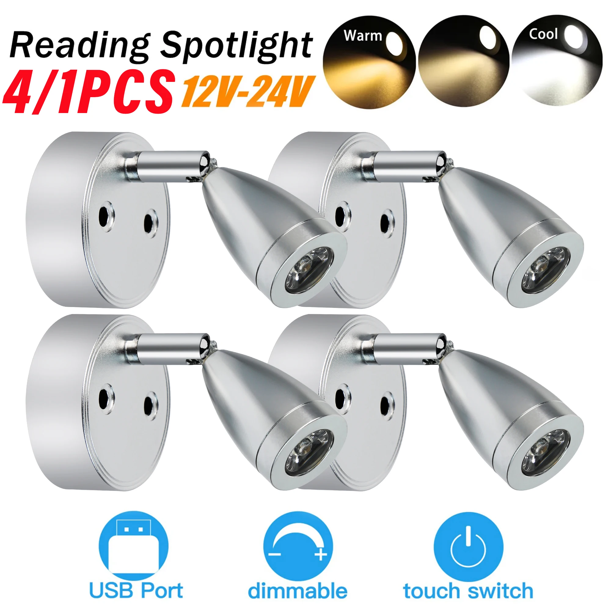 4/3/2/1PCS DC 12-24V Car Interior LED Reading Spot Light RV Boat ...