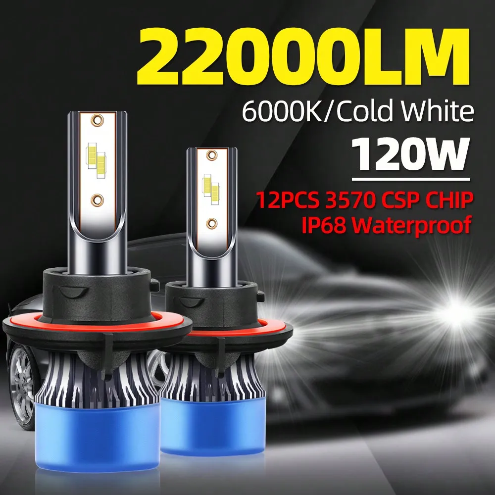2pcs H13 9007 Led Headlight Bulbs 22000LM 6000K 120W 400% Brighter Than ...
