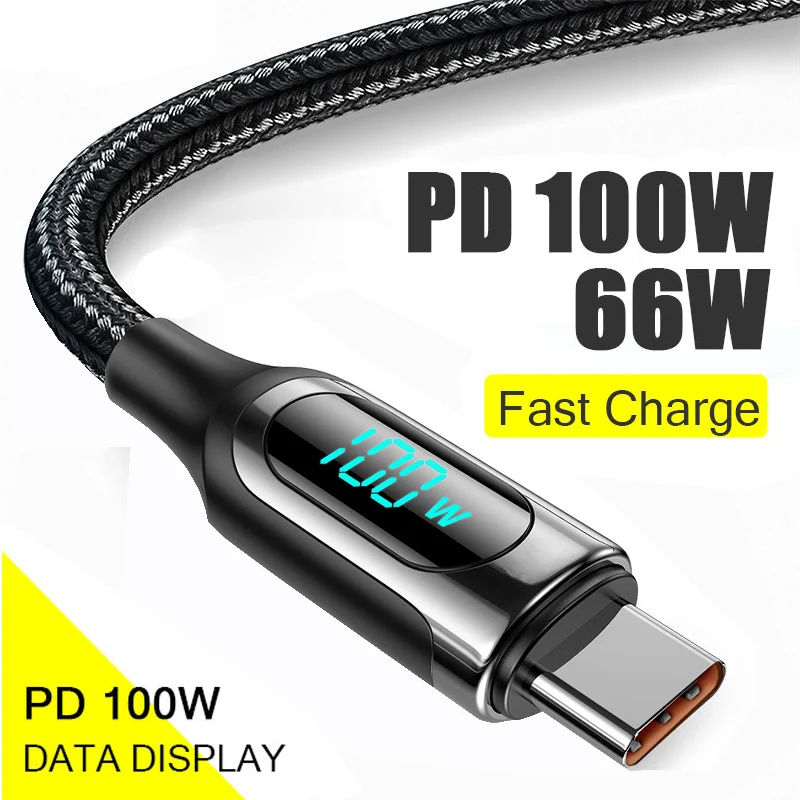 Cable de carga rápida 7A 100W PD tipo C a tipo C 6A 66W pantalla Digital Cable USB a tipo C para ...