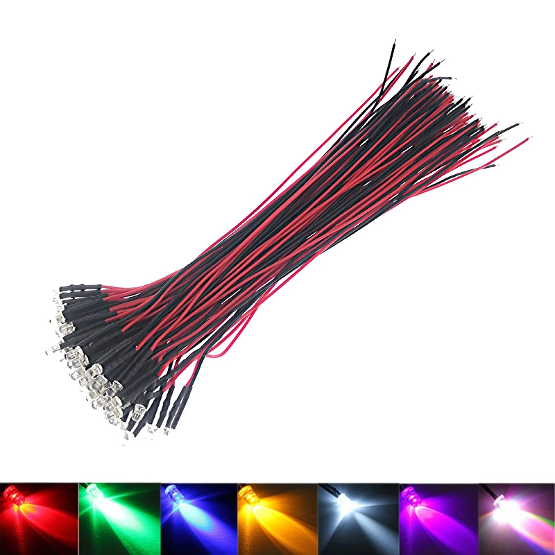 20pcs-3V-5V-12V-24V-3mm-5mm-LED-Red-Green-Blue-Yellow-UV-Orange-Pink ...