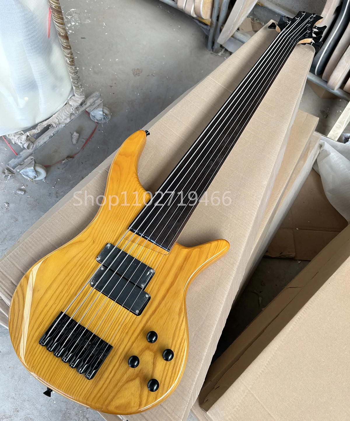 Factory Transparent Yellow 7 Strings Electric Bass Guitar Ash Body ...