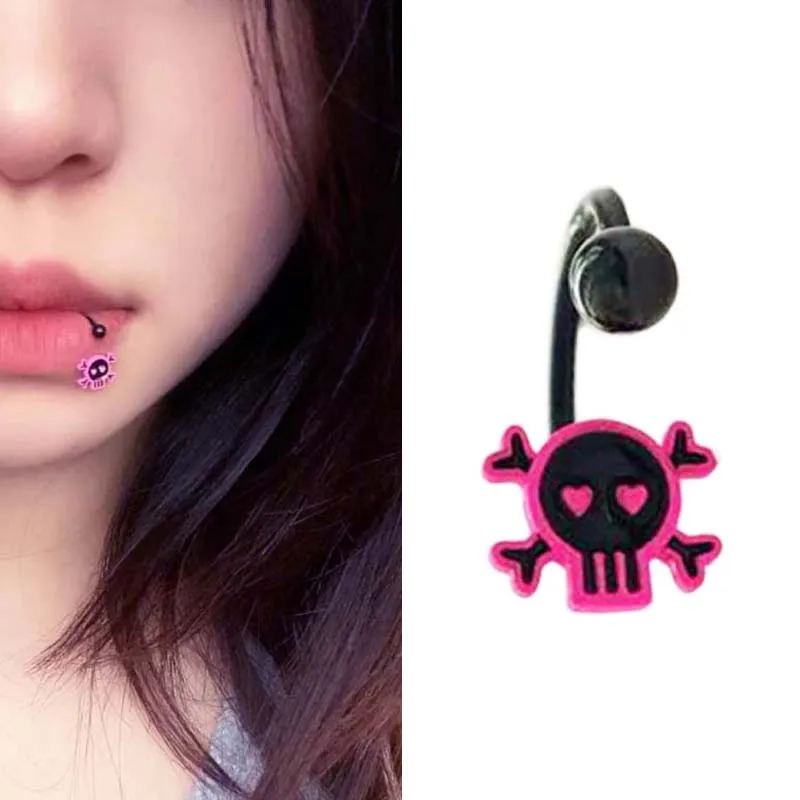 1Pc 16g Skull Gothic Lip Piercing Lip Ring Labret Body Jewelry for ...