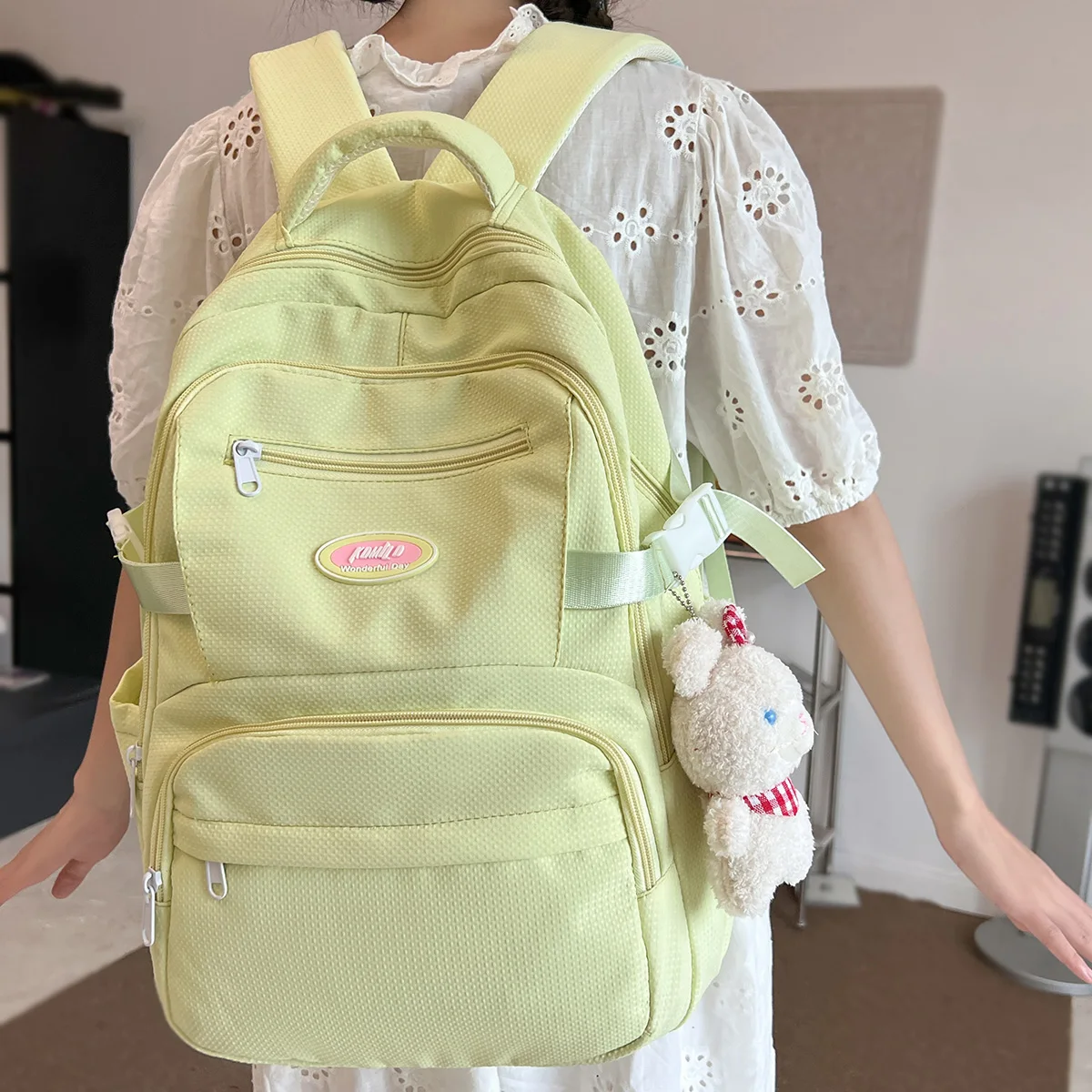 Trendy-Female-Yellow-Travel-Student-Backpack-Girl-Kawaii-Nylon-School ...
