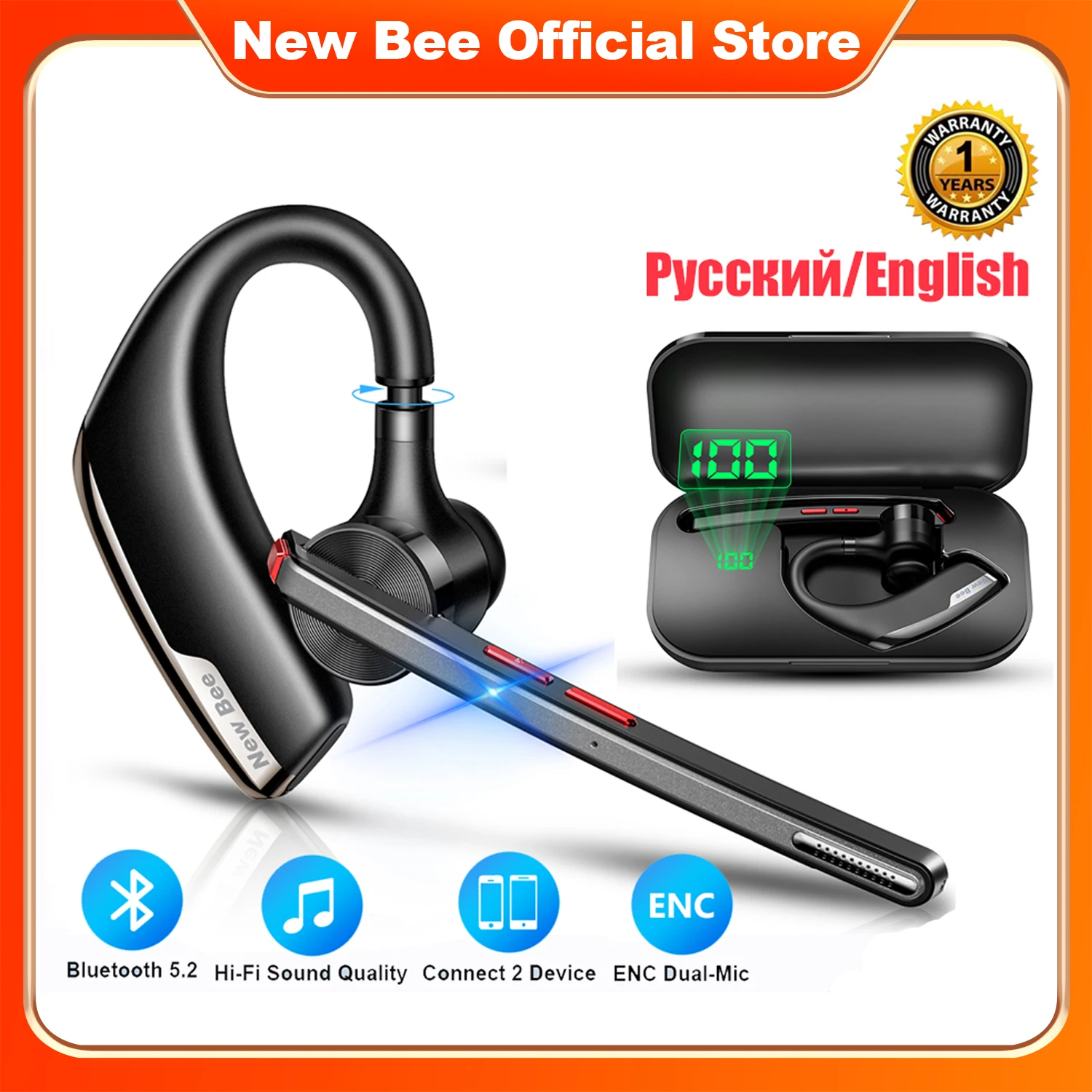 New-Bee-M51-Wireless-Bluetooth-Headset-Earphones-5-2-Headphone-with ...