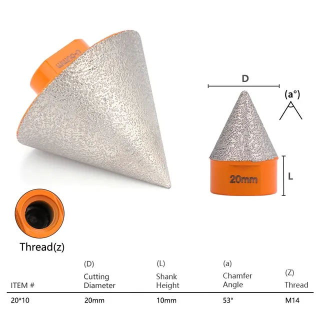 XCAN M14 Diamond Chamfer Bits 20-75mm Milling Tile Cutter Marble ...