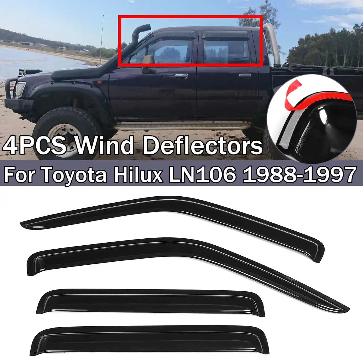 4PCS Car Window Wind Deflectors Tinted For Toyota Hillux LN106 1988 ...