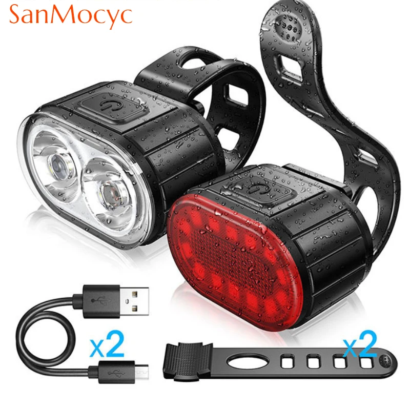 Cycling Bicycle Front Rear Light Set Bike USB Charge Headlight Light ...