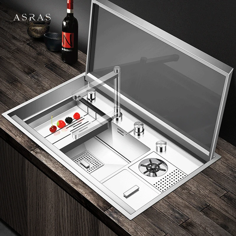 ASRAS Hidden Island kitchen Sink 304 Stainless Steel 4mm Thickness ...